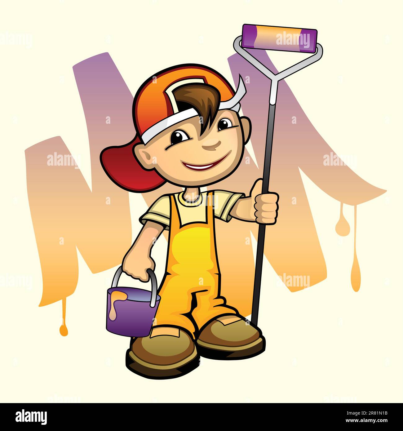 Vector illustration of a young painter with roller Stock Vector Image ...