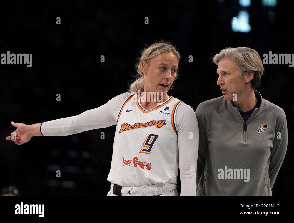Phoenix Mercury guard Sophie Cunningham, left, talks with coach Vanessa ...