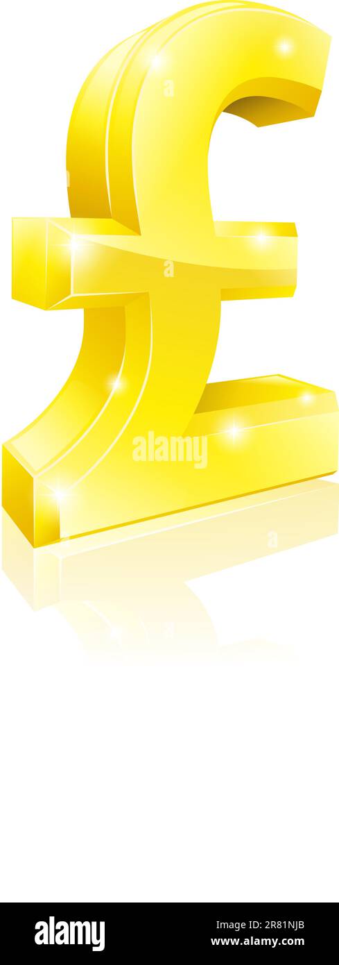 Illustration of a big shiny gold Pound Sterling currency sign Stock ...