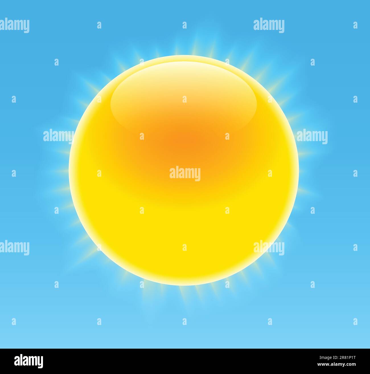 Glossy sun with nice rays on blue sky. Vector illustration Stock Vector ...