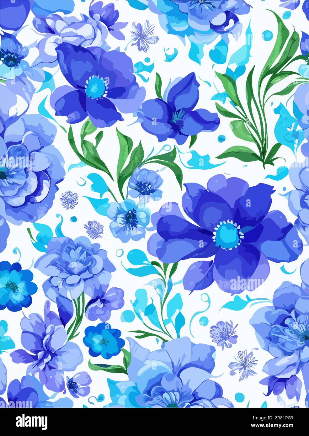 Seamless patterns pruple and bright blue floral vector white background ...