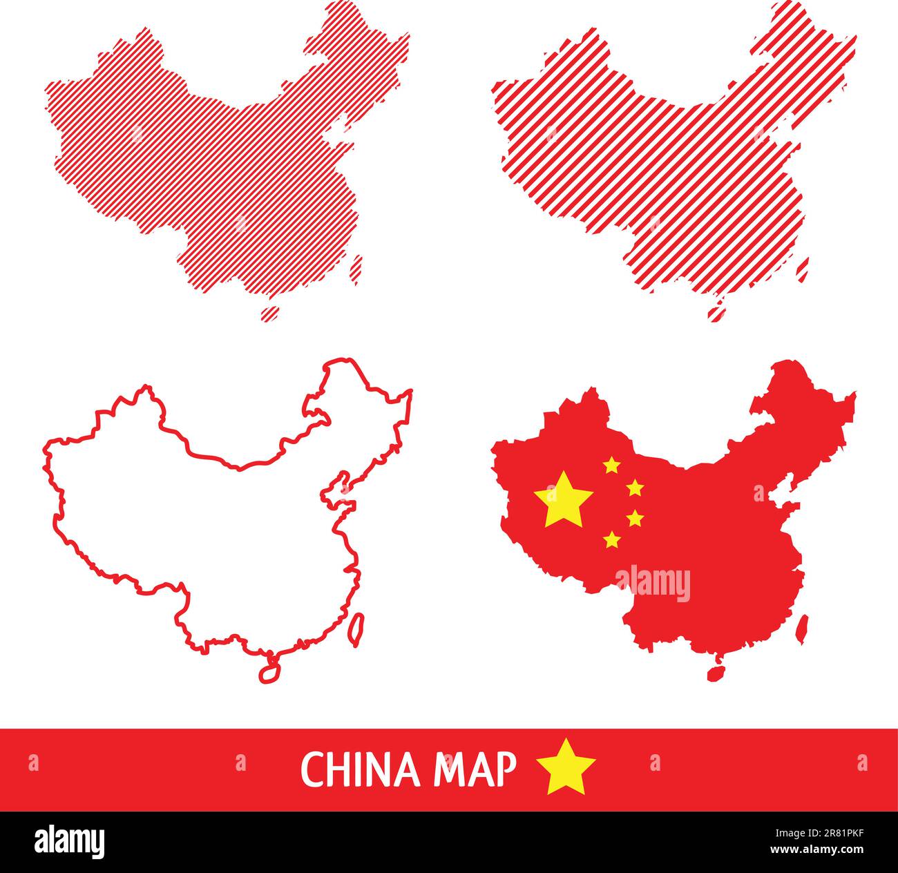 Vector illustration of Map of China in four different designs Stock ...
