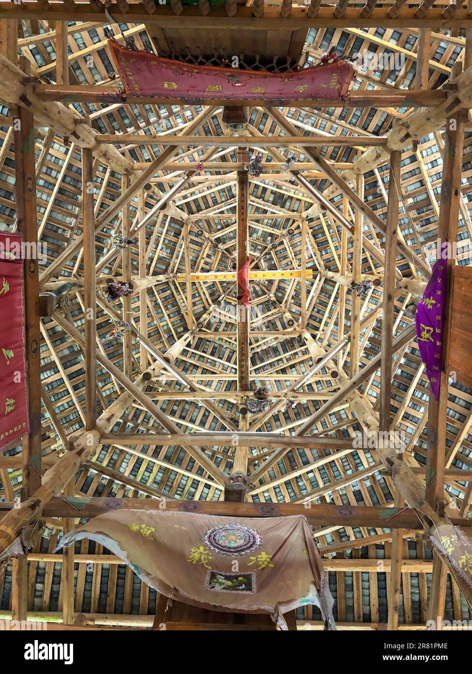 A close up of the top of a building's architecture, featuring a variety ...