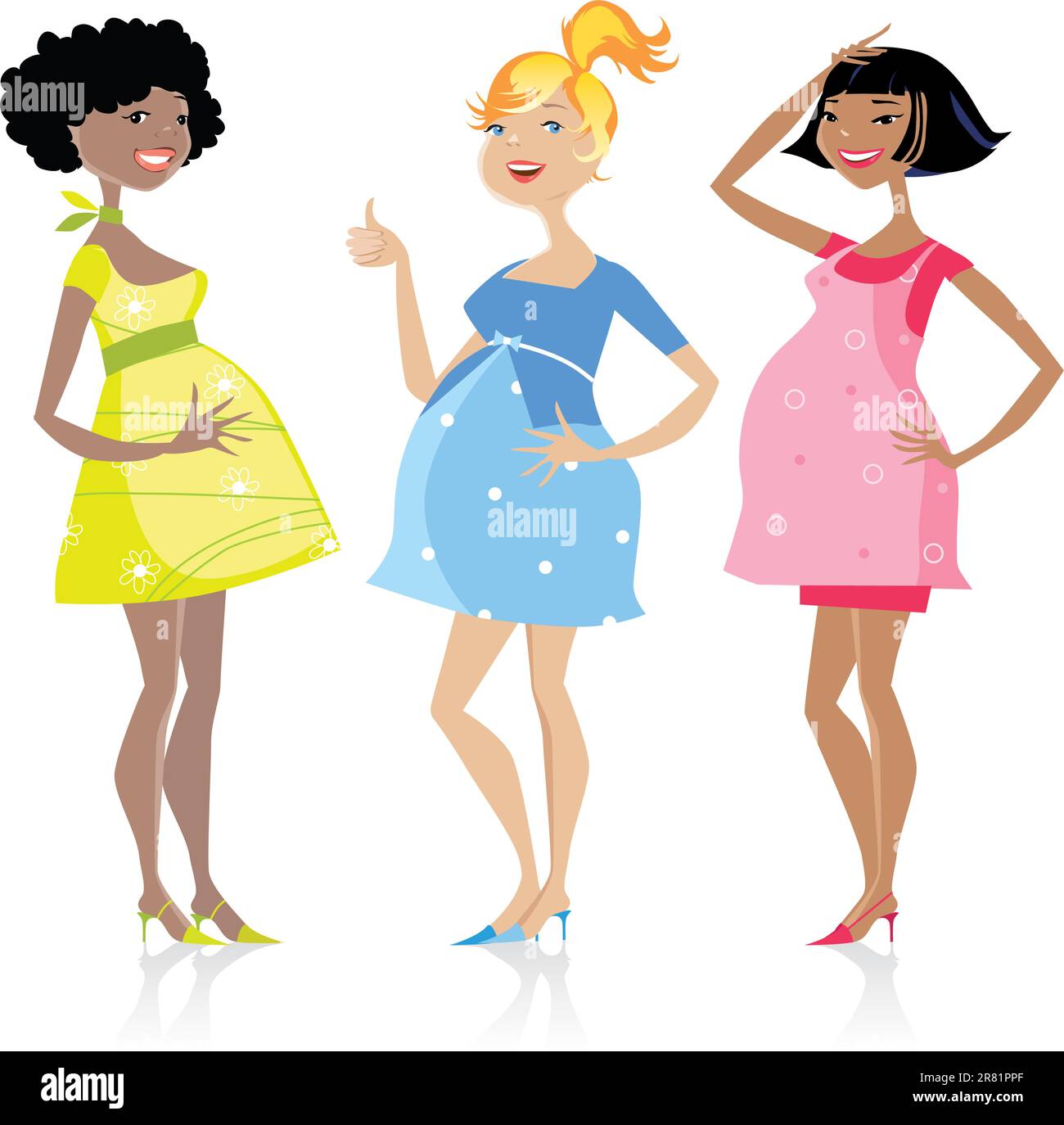 Illustration of three happy pregnant women waiting for babies Stock ...