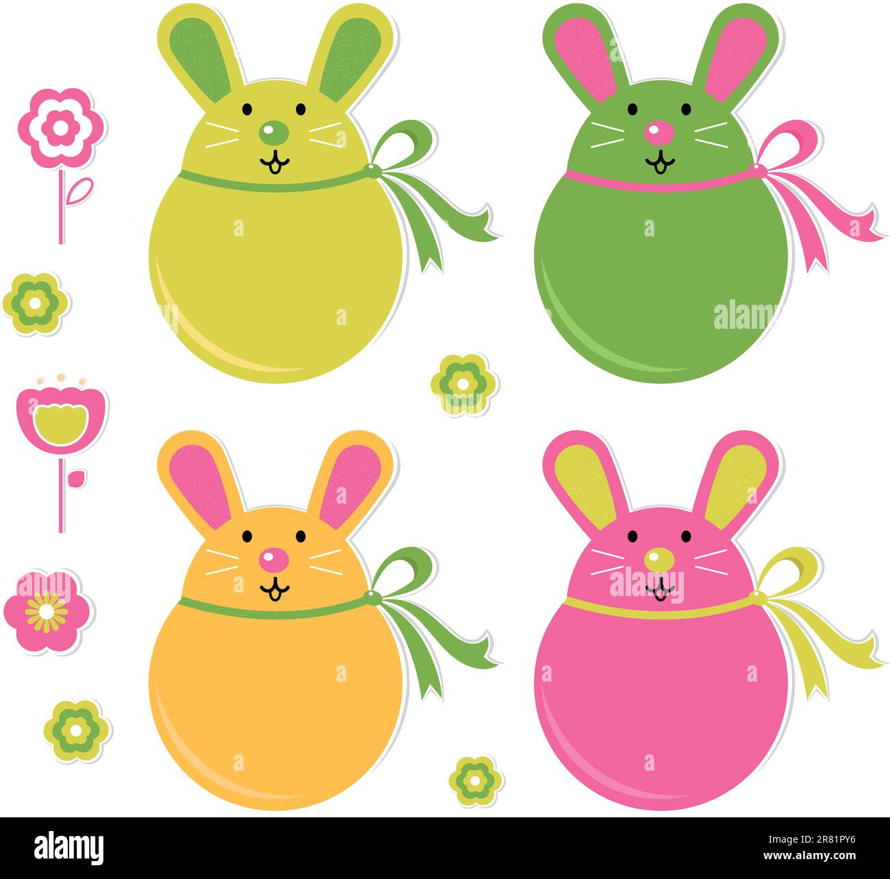Easter bunnies collection isolated on white. Vector Stock Vector Image ...
