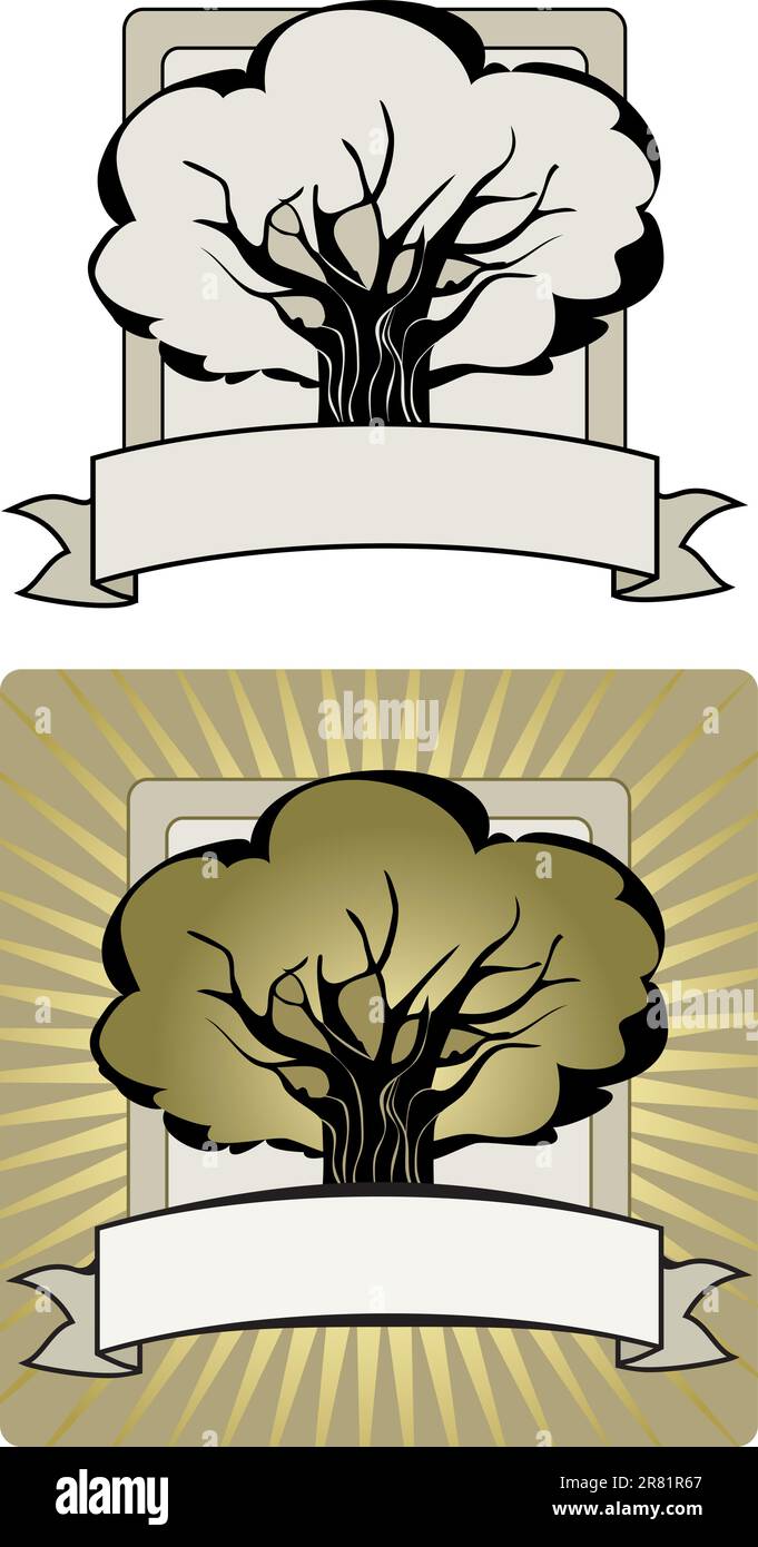 Vector illustration of a label with oak tree silhouette Stock Vector ...