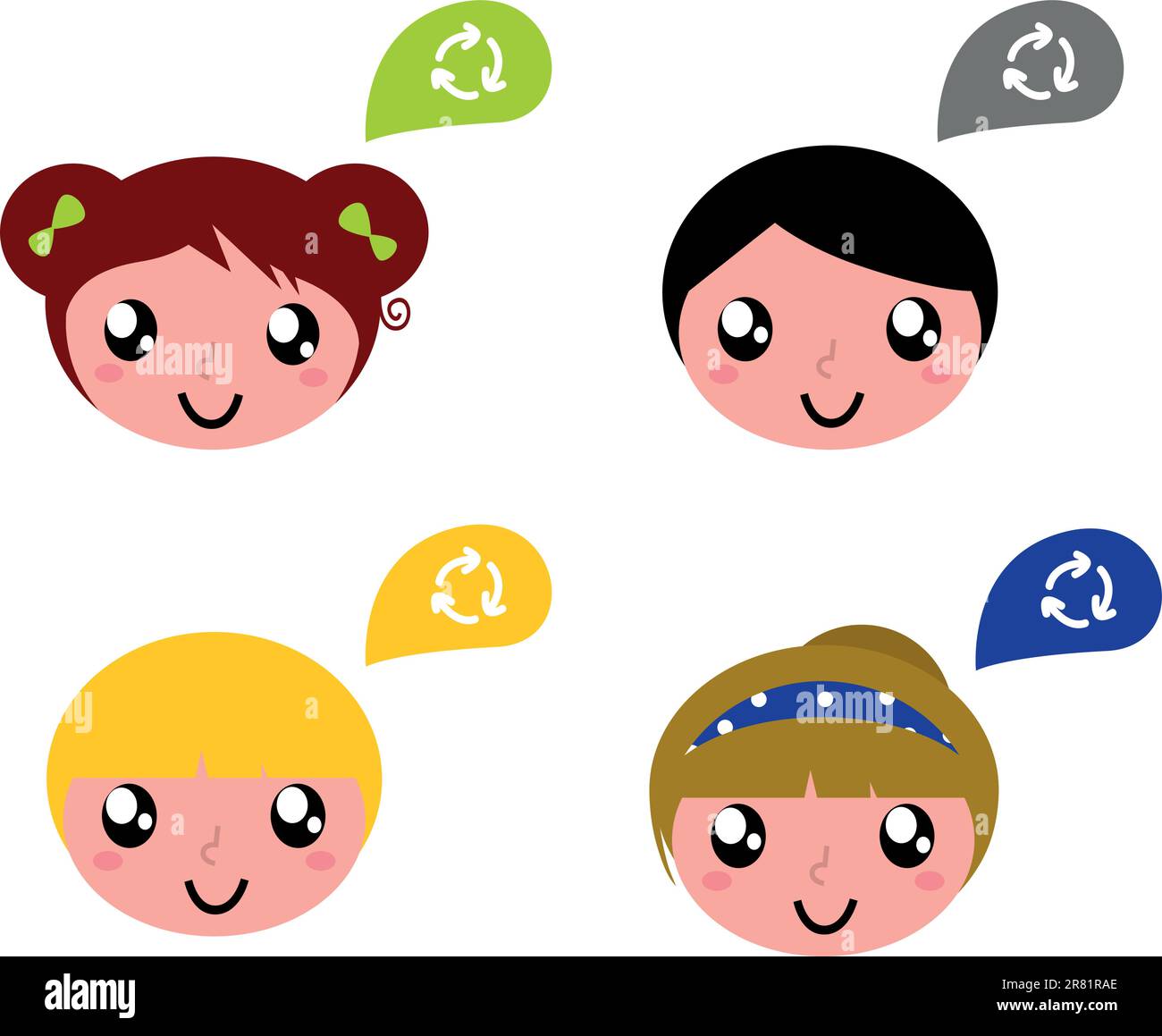 Kids with colorful recycle labels. Vector cartoon Stock Vector Image ...