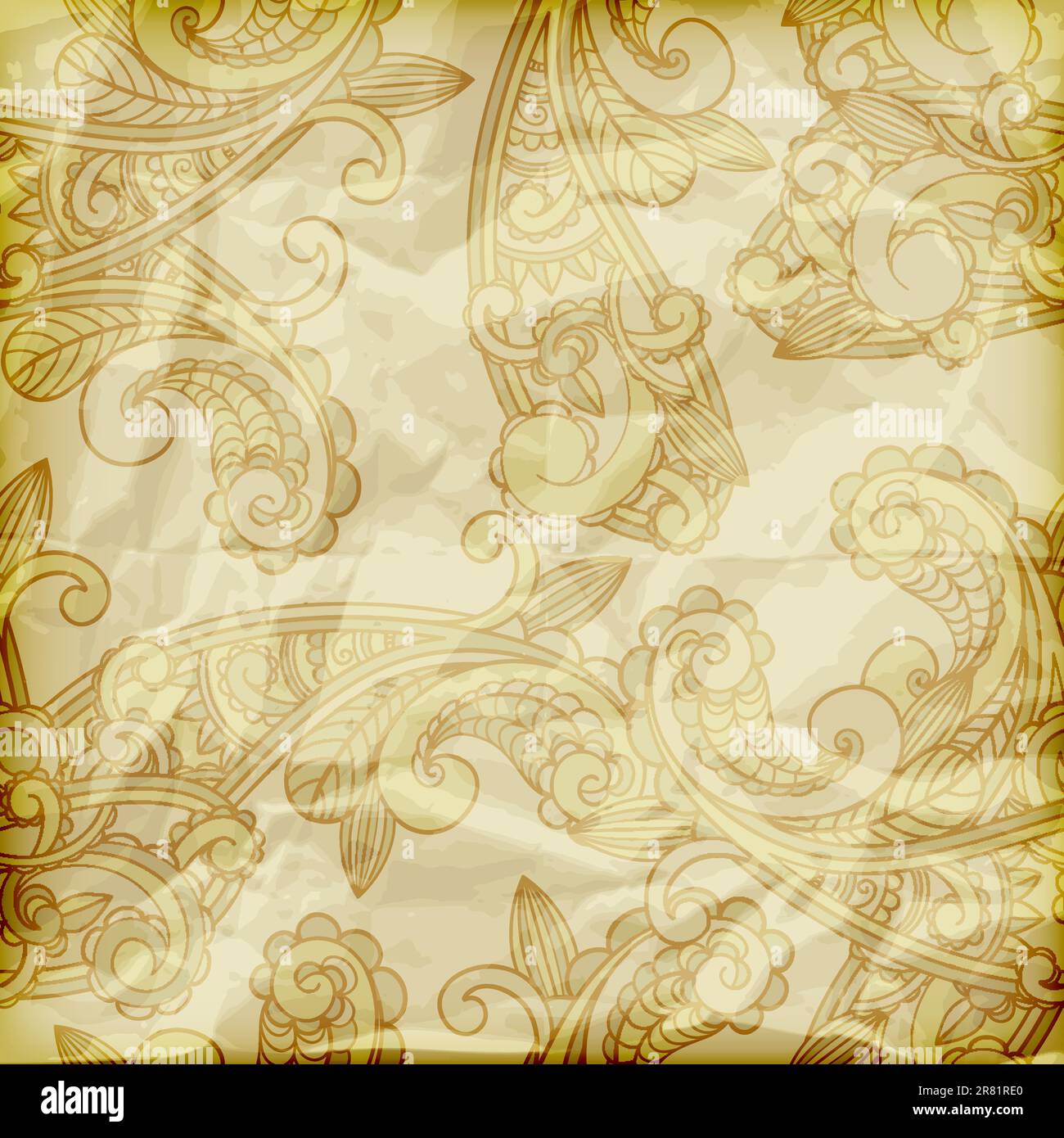 vector seamless paisley pattern on crumpled golden foil texture Stock ...