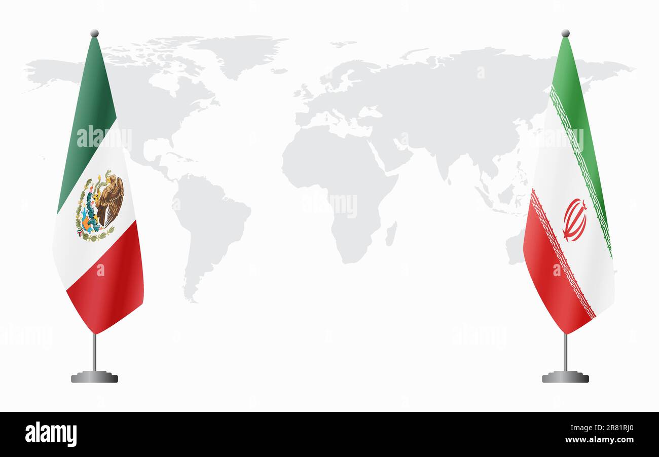 Mexico and Iran flags for official meeting against background of world ...