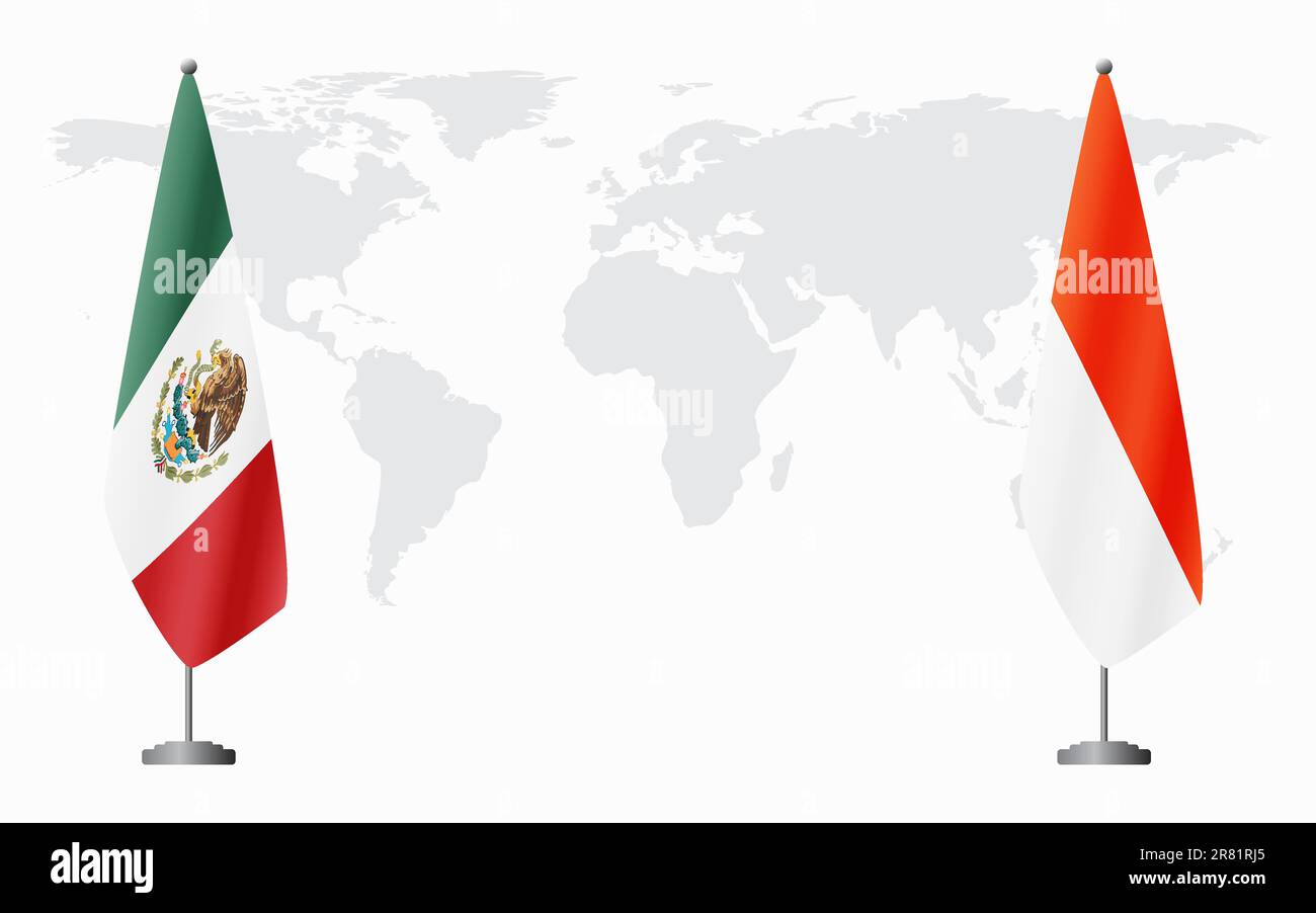 Mexico and Indonesia flags for official meeting against background of ...