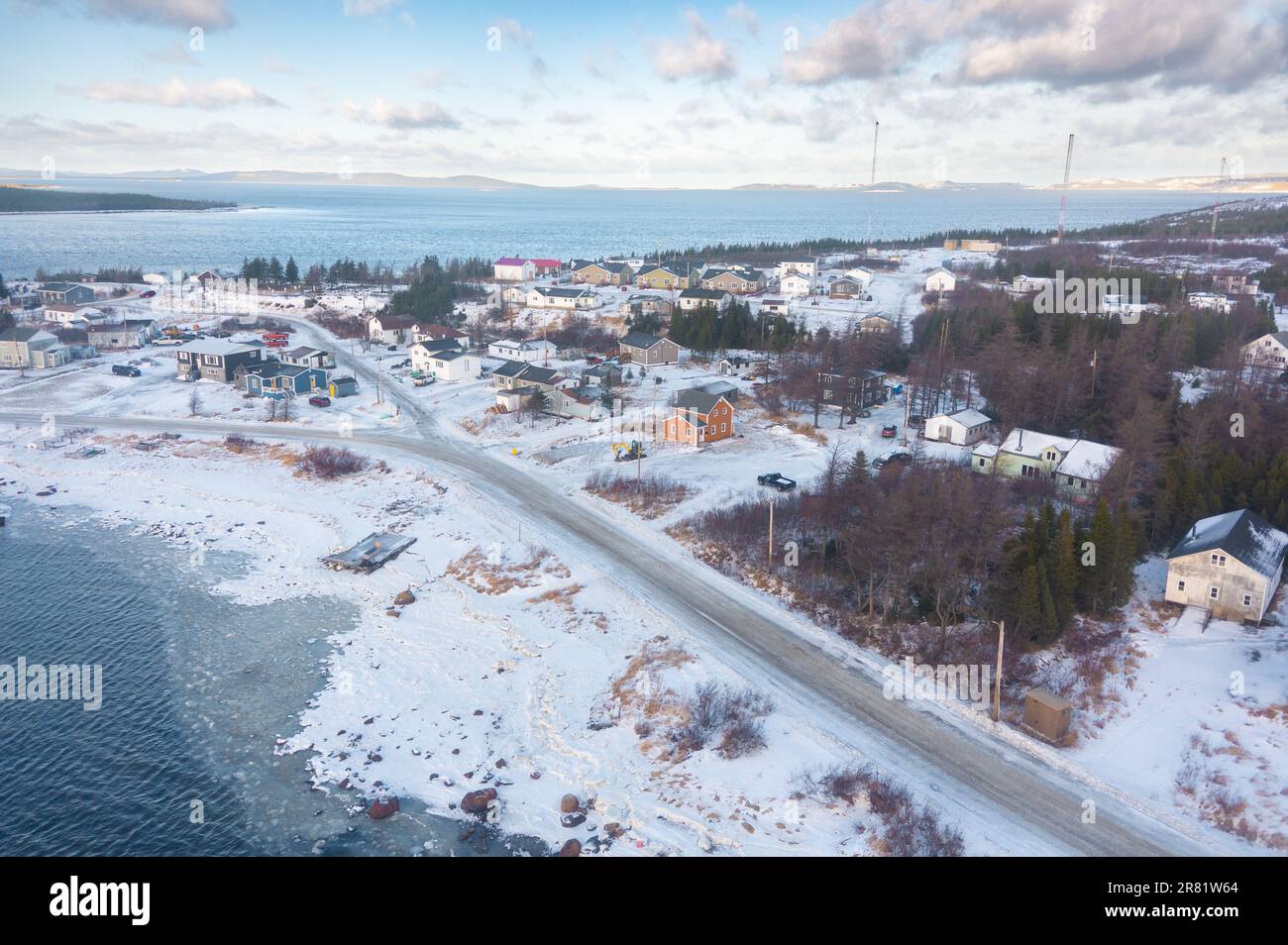 An aerial view of a winter port and harbor showcasing the waterfront ...