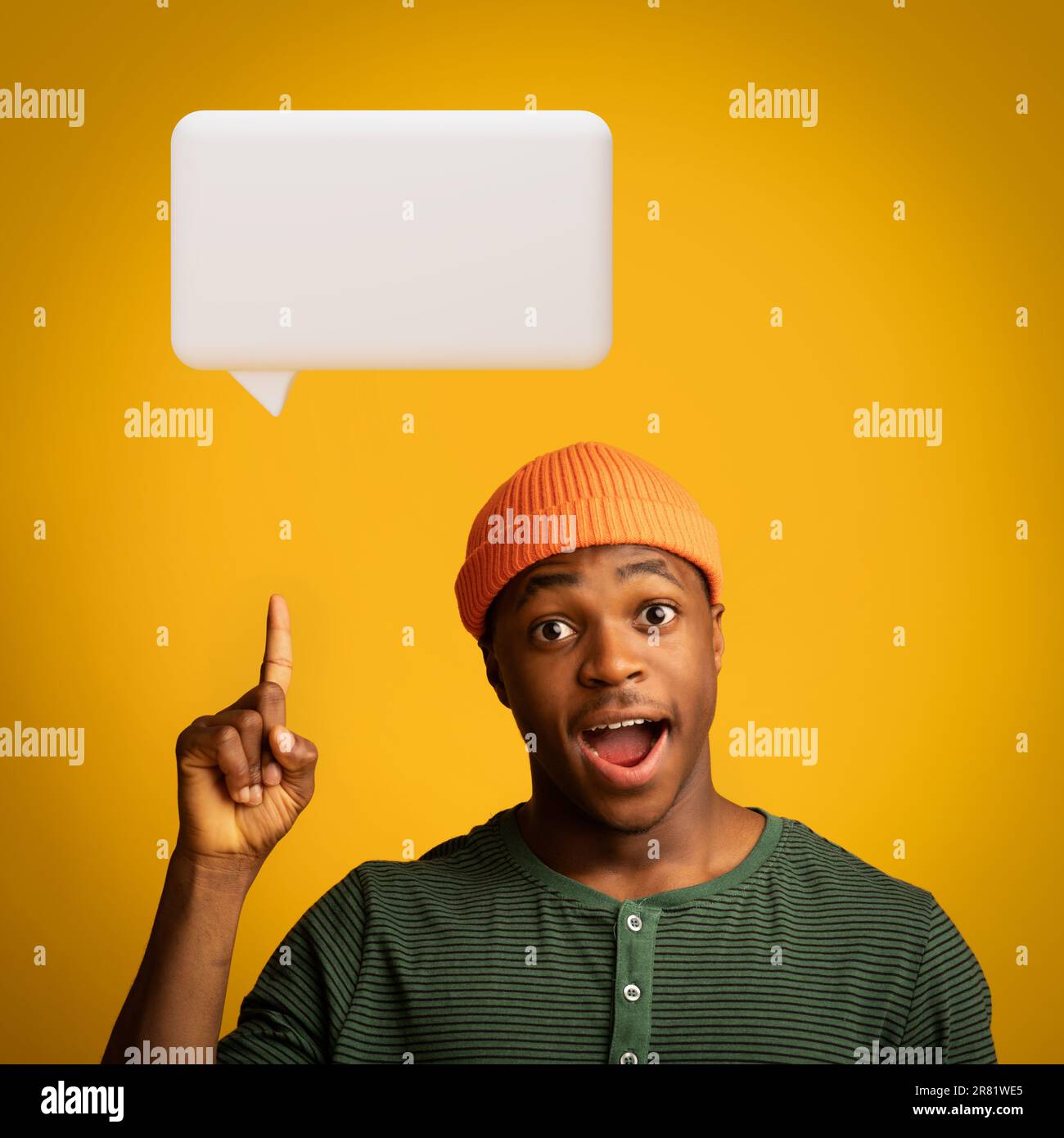 Black Guy Pointing At Empty Cloud, Showing Text Bubble, Square Stock ...