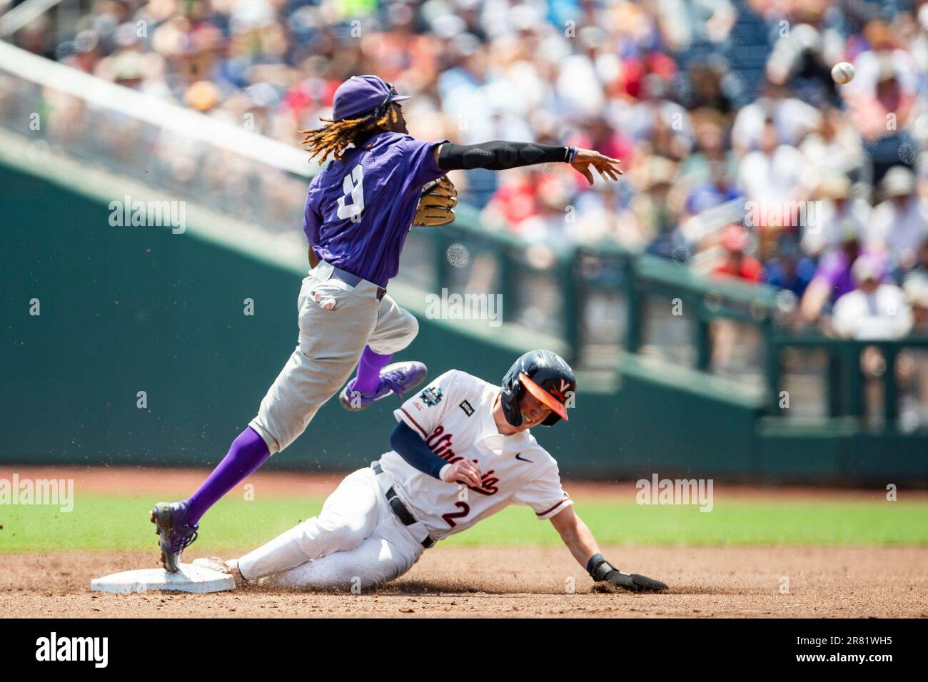 TCU second baseman Tre Richardson (0) makes the out against Virginia ...