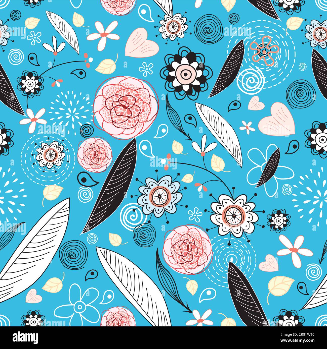 Seamless floral pattern with leaves on a bright blue background Stock ...