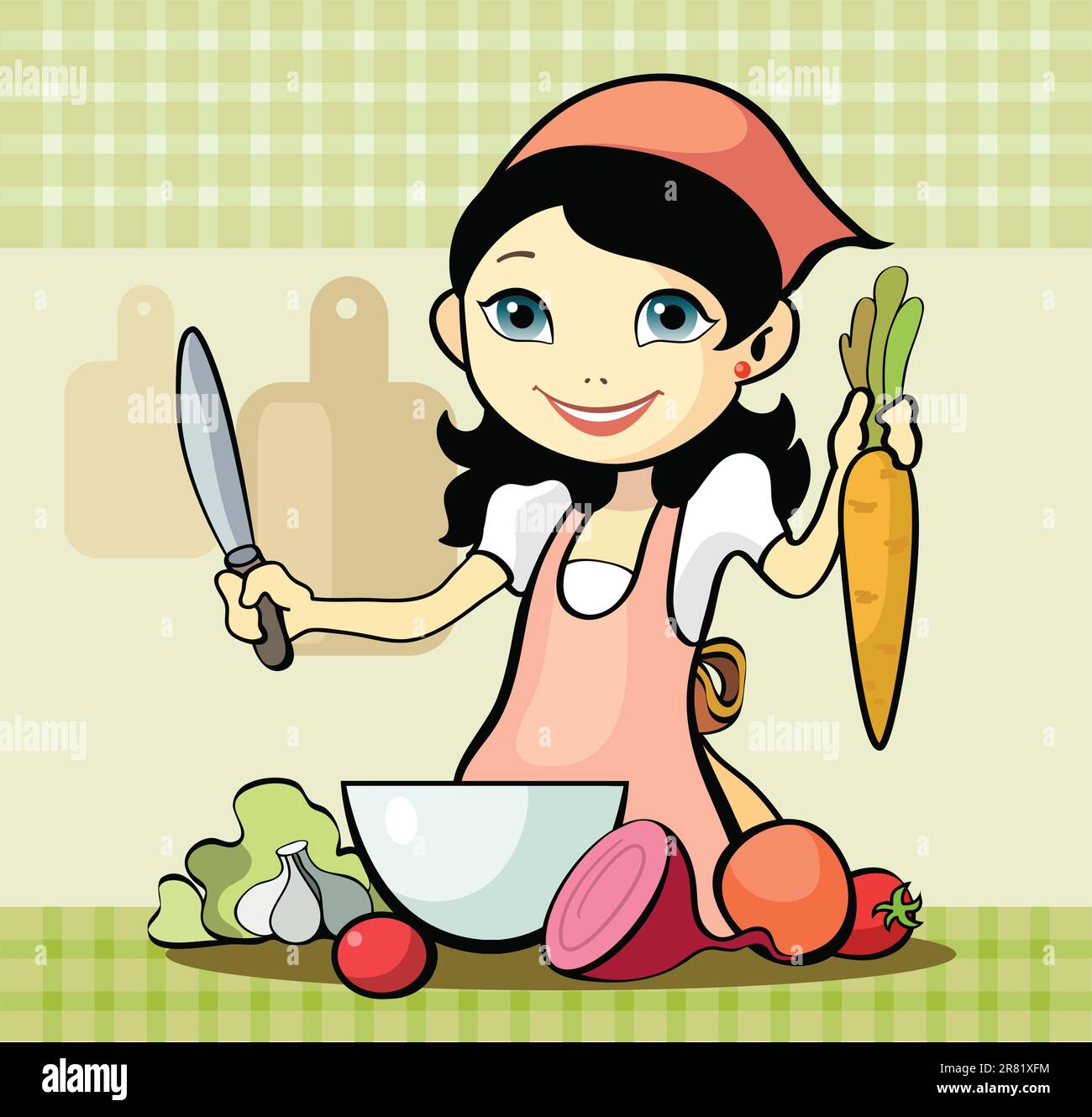 Vector illustration of a girl prepares a meal Stock Vector Image & Art ...