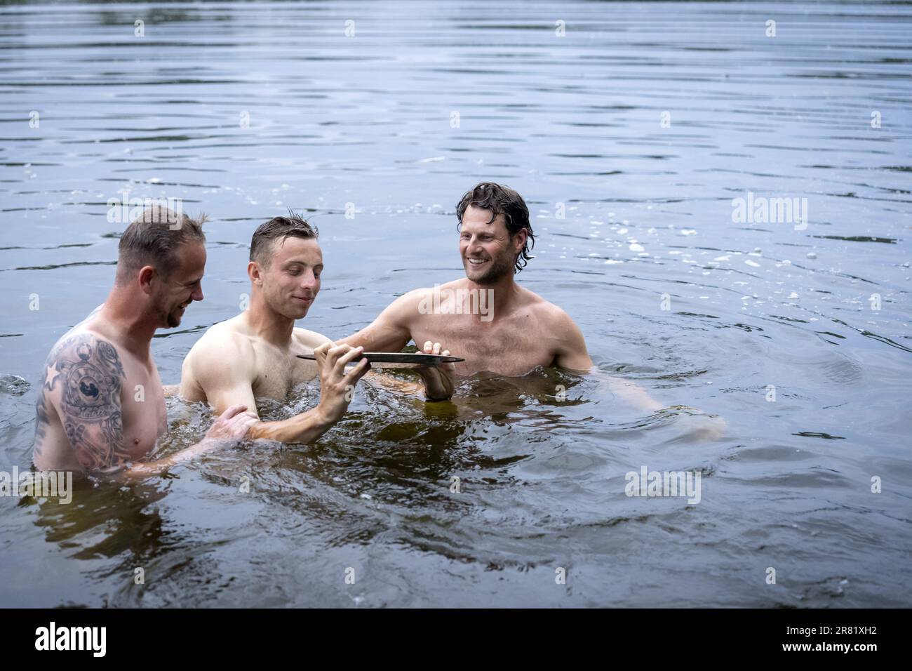 ROSMALEN - Tallon Grepe (M) takes a dive after winning the final of the ...
