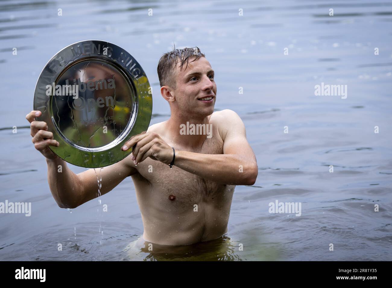 ROSMALEN - Tallon Grepe (M) takes a dive after winning the final of the ...
