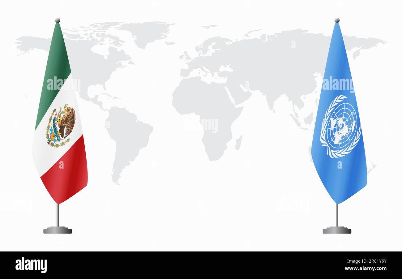 Mexico and United Nations flags for official meeting against background ...