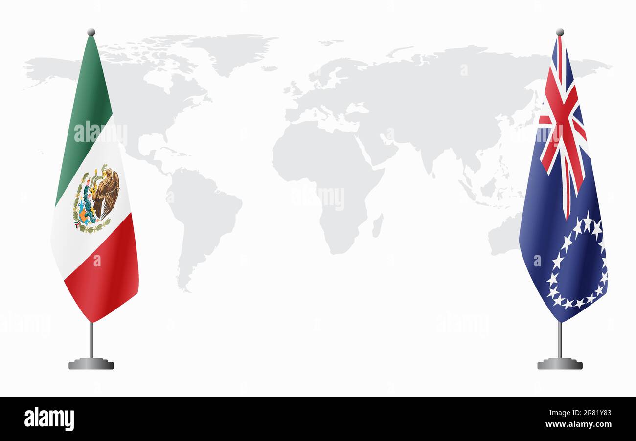 Mexico and Cook Islands flags for official meeting against background ...