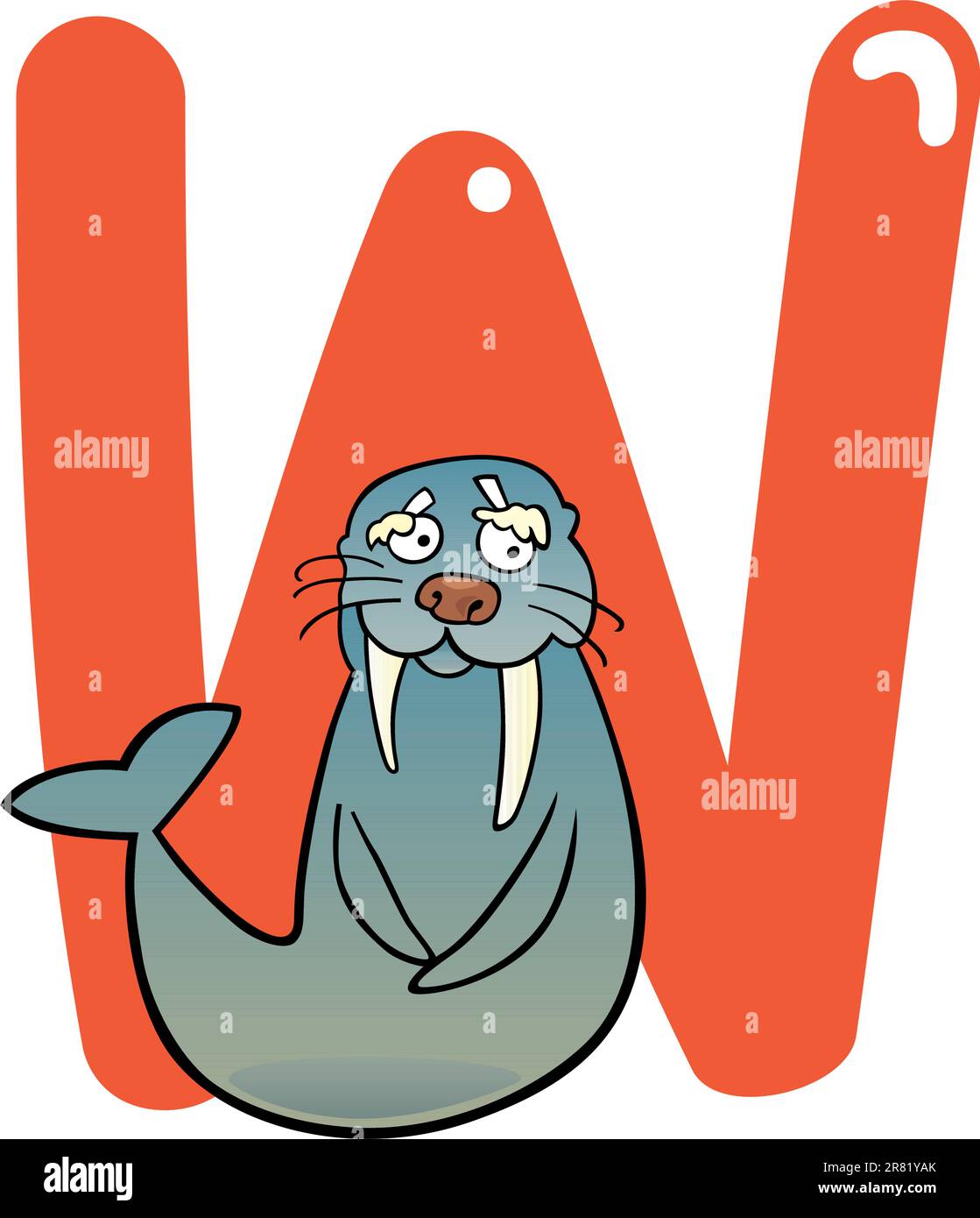 cartoon illustration of W letter for walrus Stock Vector Image & Art ...
