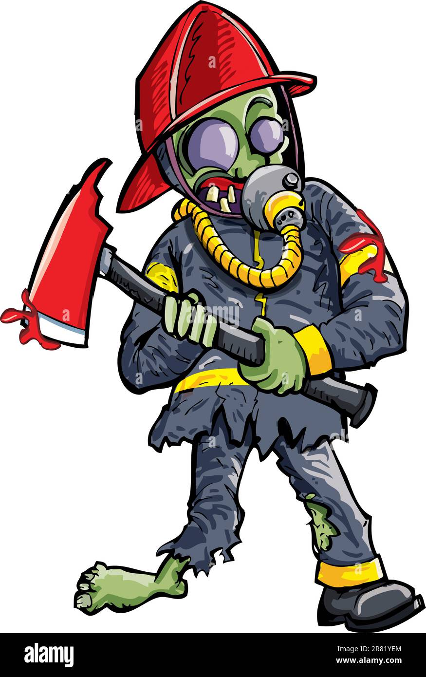 Cartoon zombie fireman with axe. Isolated on white Stock Vector Image ...