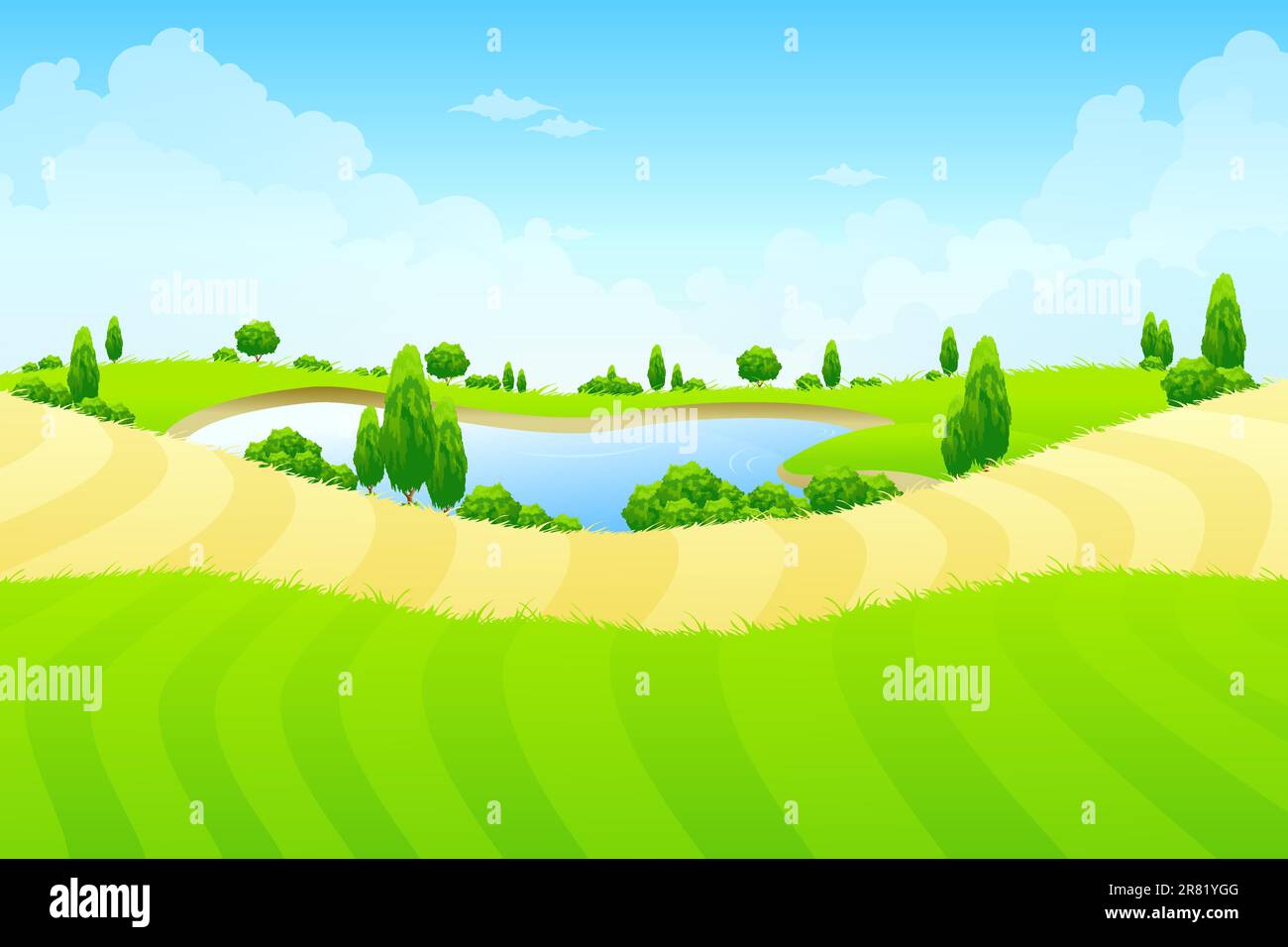 Peaceful landscape green fields Stock Vector Images - Alamy