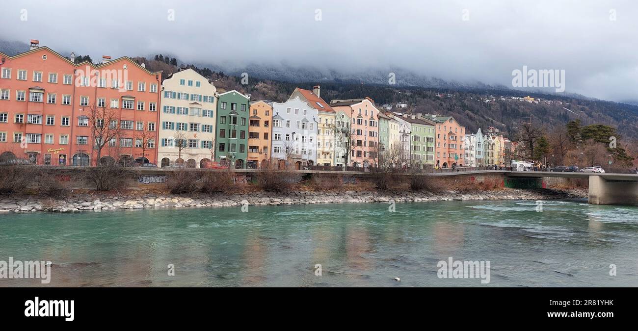 A picturesque view of the city of Innsbruck in the Tirol region of ...