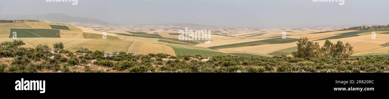 Panoramic view of scenic Moroccan farmland in the Ouezzane province ...