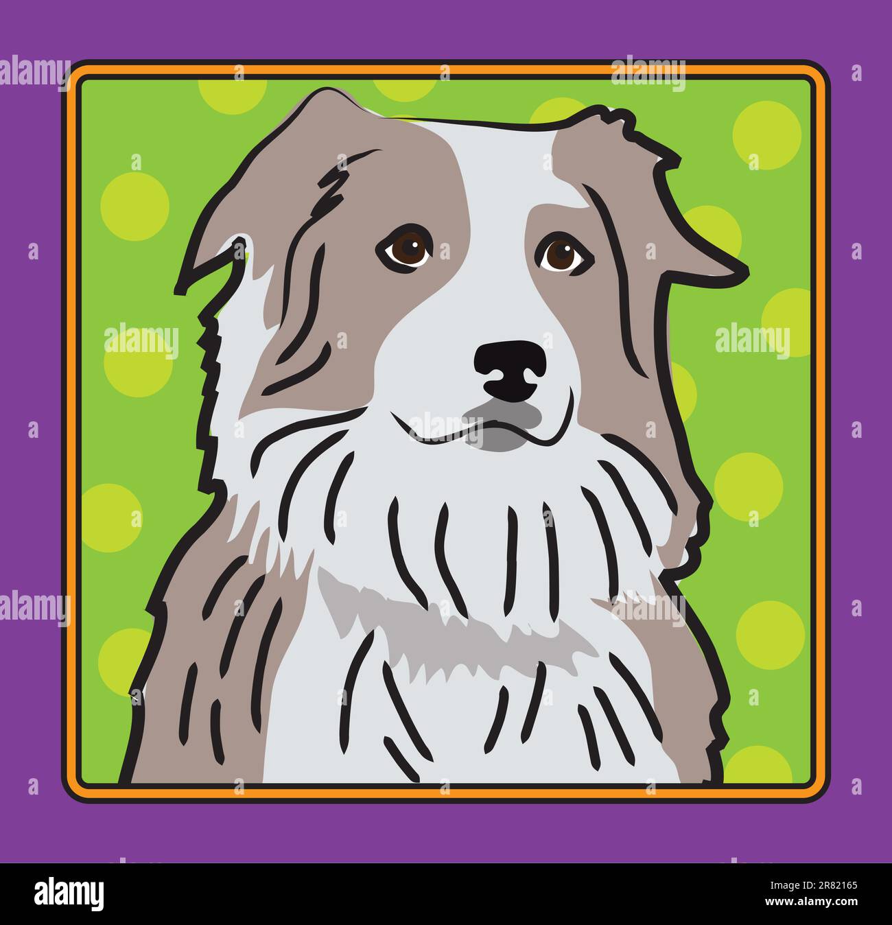 A cartoon image of an Australian Shepherd, created in the folk art ...