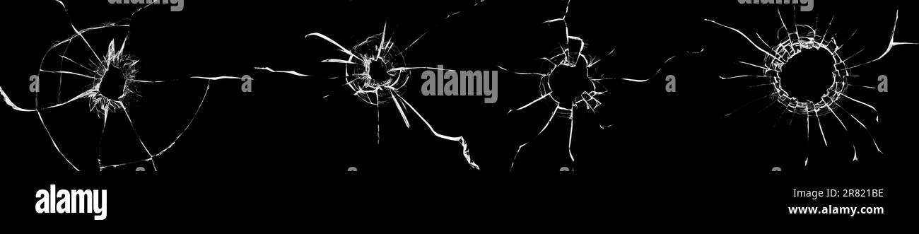 Set of broken glass cracked textures. Openings in the window for design ...