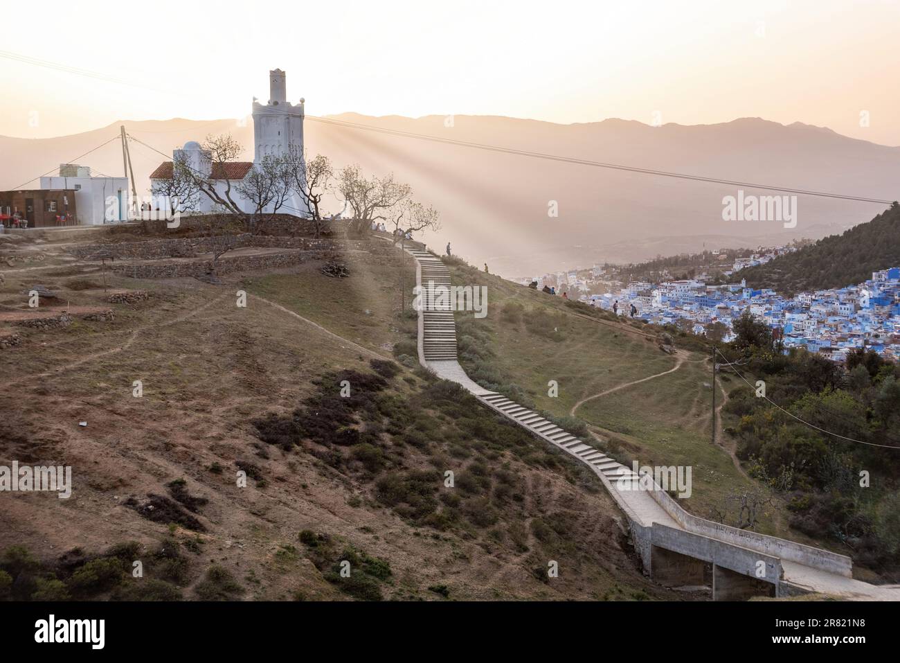Panoramic view of famous blue colored city Chefchaouen in Morocco, seen ...