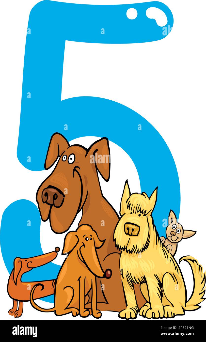 cartoon illustration with number five and dogs Stock Vector Image & Art ...