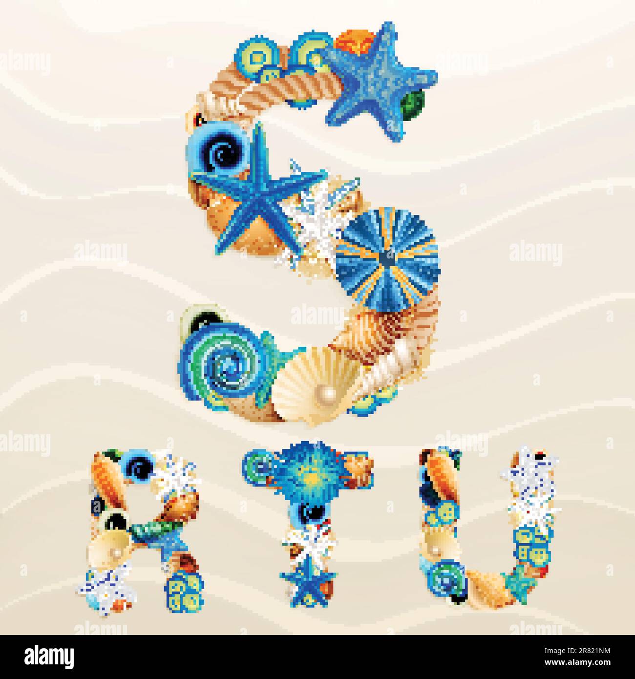 Vector sea life font on sand background. Check my portfolio for other ...