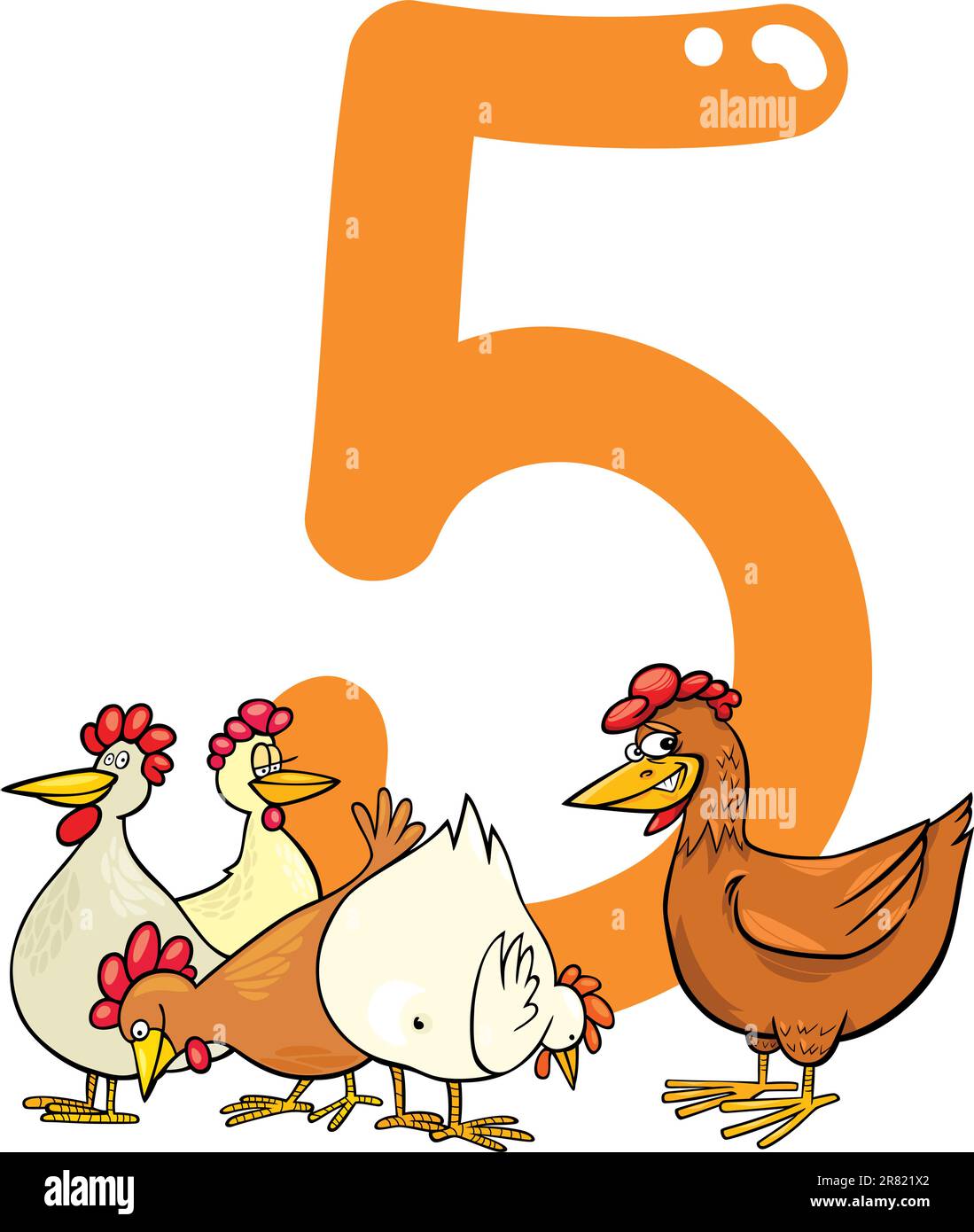 cartoon illustration with number five and hens Stock Vector Image & Art ...