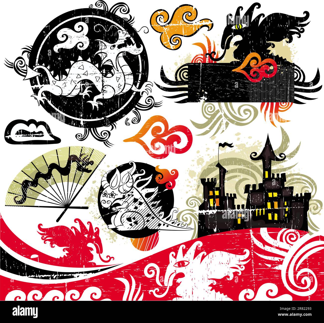 Dragons grunge design elements Stock Vector Image & Art - Alamy