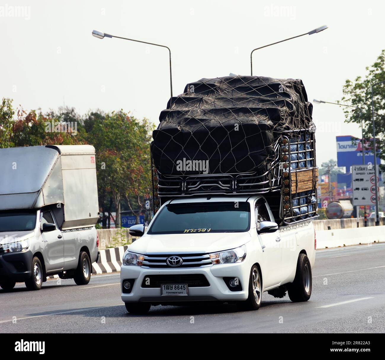 Thailand, Ayutthaya - January 21, 2020: Pickups with a large overload ...