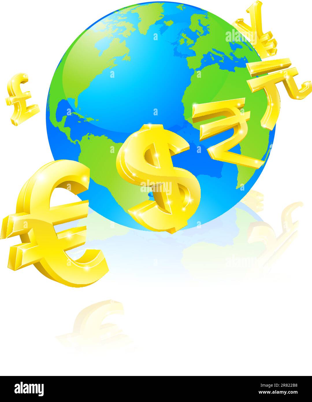 International currency signs flying around a world globe Stock Vector ...