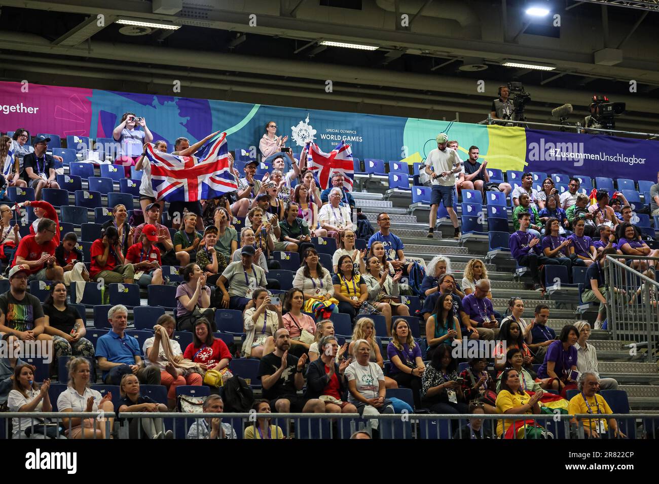 Supporters with British flag cheer during Rhythmic Gymnastics ...