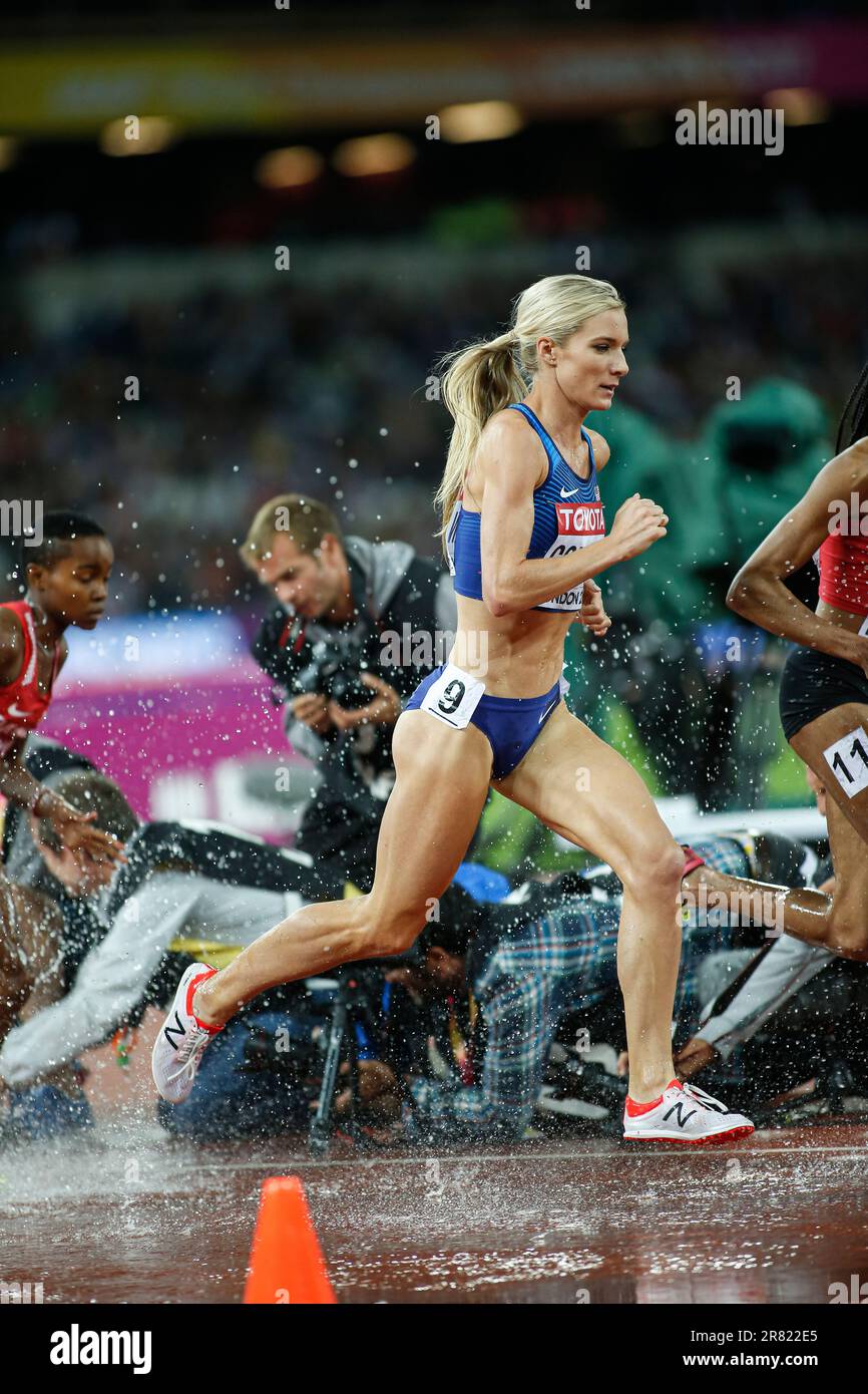 Emma Coburn participating in the 3000 Meters Steeplechase at the World ...