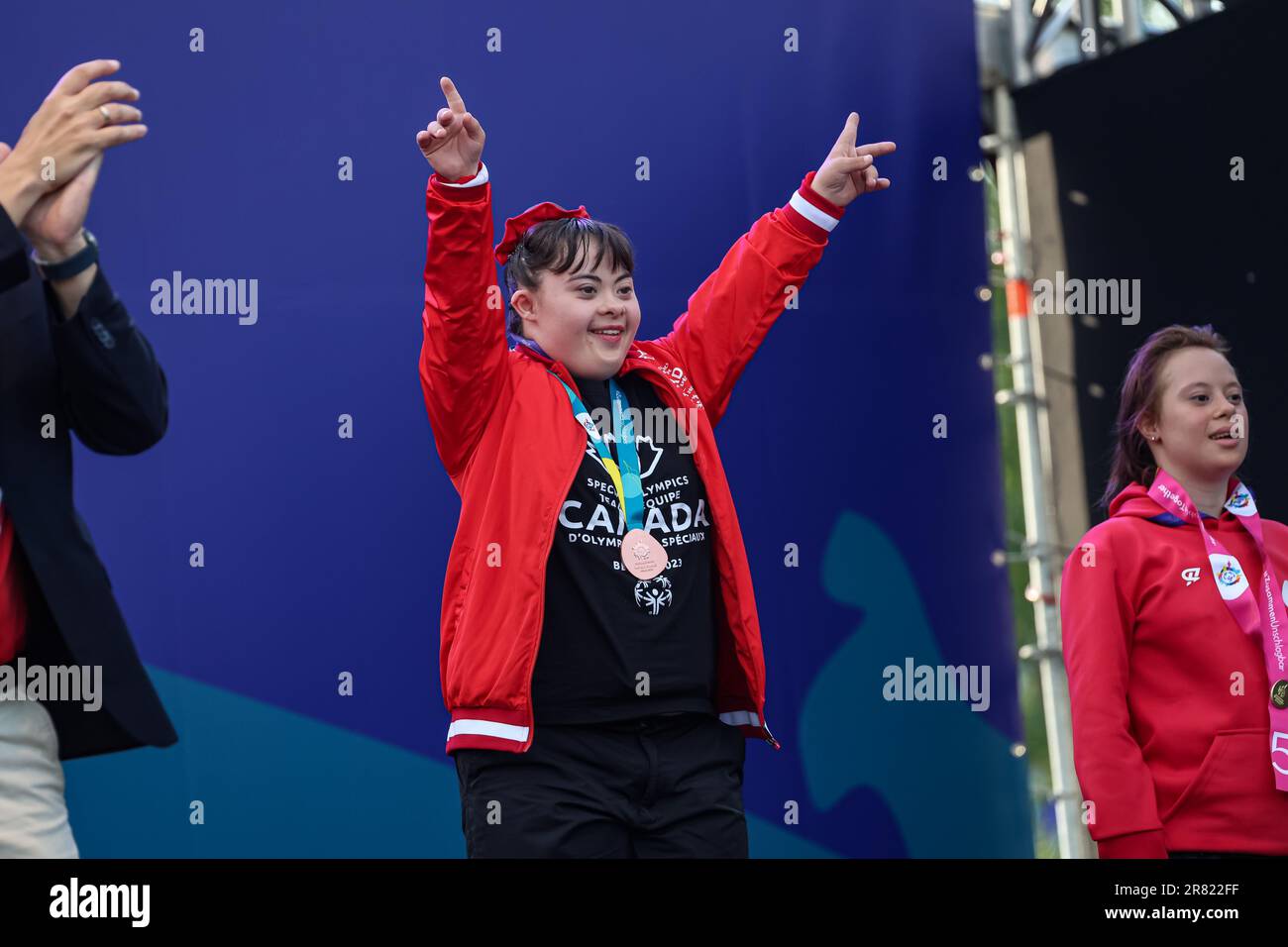 An athlete receives a medal during Rhythmic Gymnastics award ceremony ...