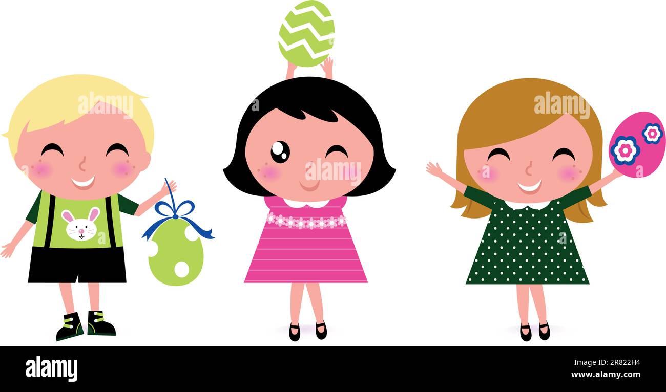 Happy easter kids with eggs. Vector cartoon Stock Vector Image & Art ...