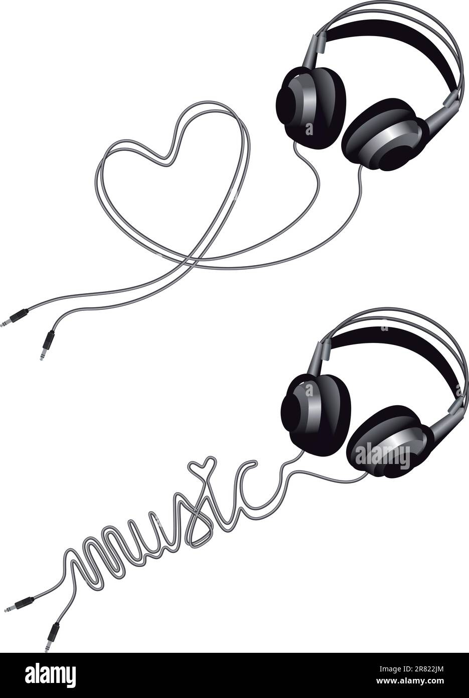 headphone with heart shaped cable, over white background Stock Vector ...