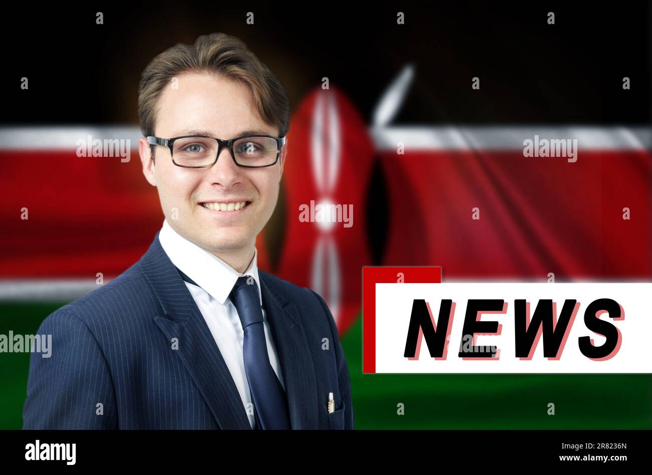 News anchor, tells the latest news, smiling, against the background of ...