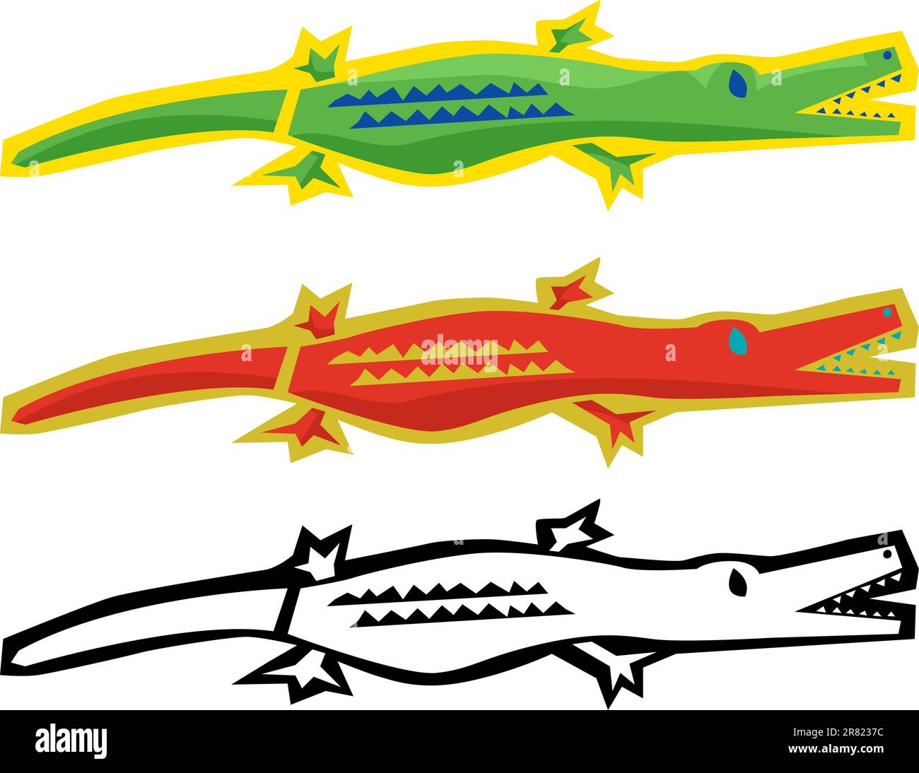 Cute abstract alligator with mouth open over white background Stock ...