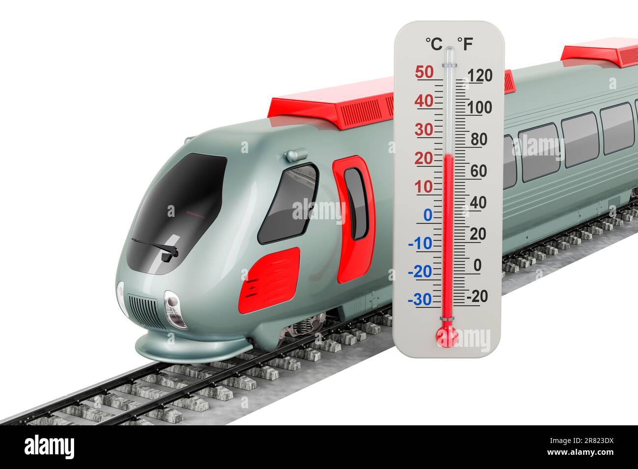 High speed train with thermometer, 3D rendering isolated on white ...