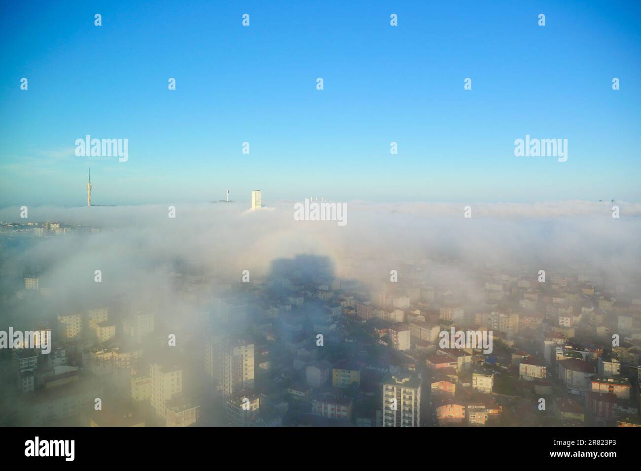 Rare early morning winter fog above the Istanbul city skyline a Stock ...
