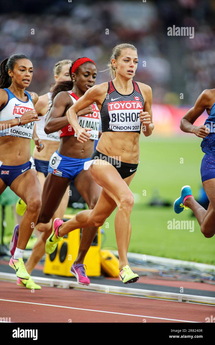 Melissa Bishop-Nriagu participating in the 800 m at the World Athletics ...