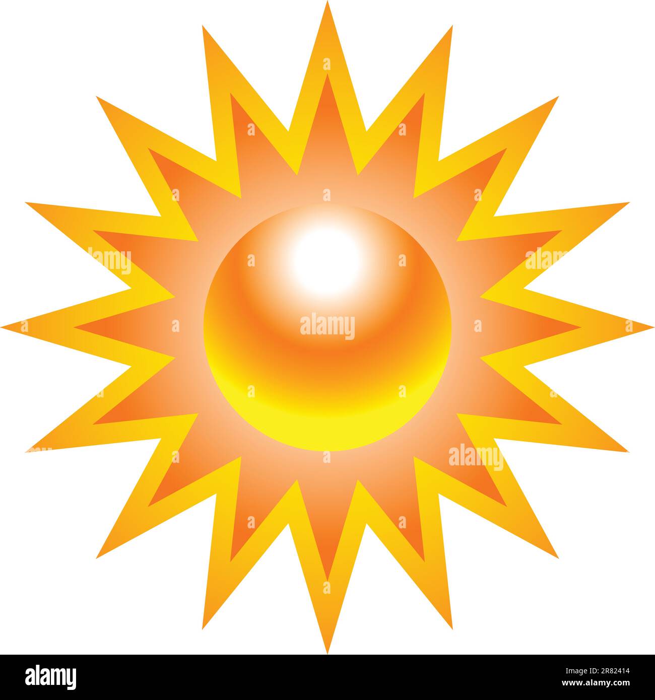 Burning sun with sharp rays isolated on white. Vector illustration ...
