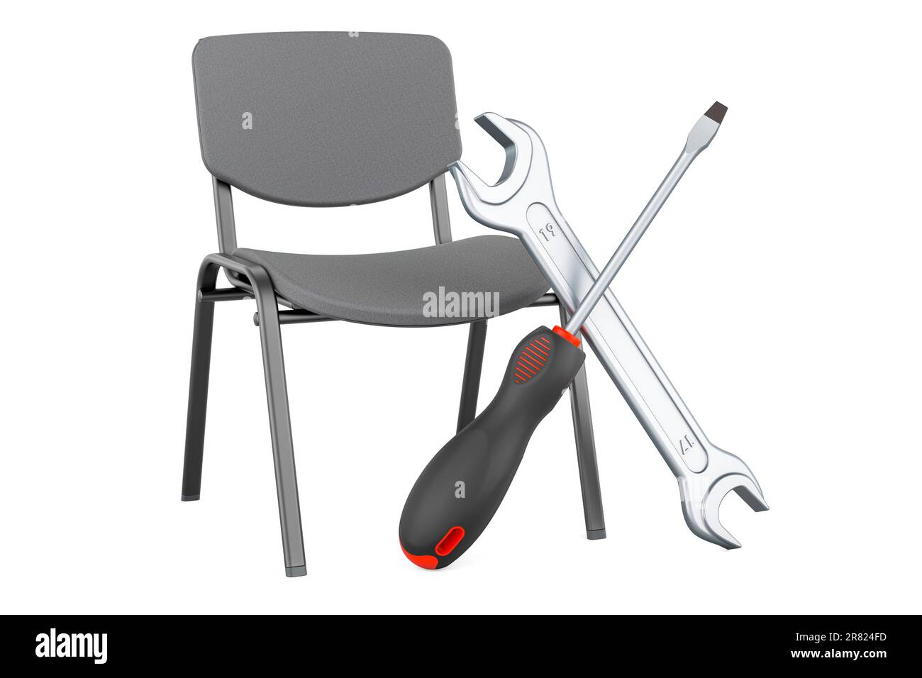 Office Chair with screwdriver and wrench. 3D rendering isolated on ...