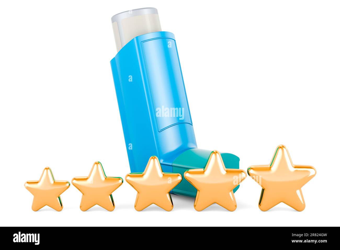 Metered-dose inhaler, MDI with five golden stars. 3D rendering isolated ...